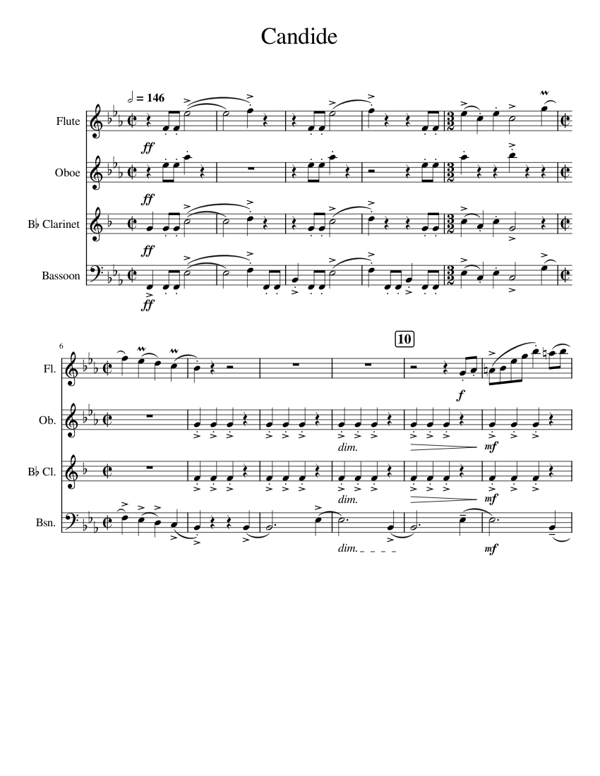 Overture to Candide – Leonard Bernstein Sheet Music for Flute, Oboe, Bassoon, Clarinet other ...