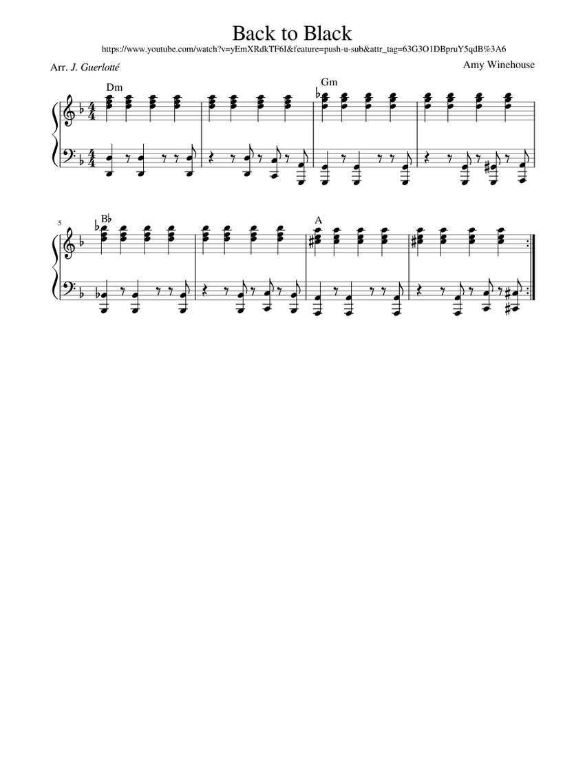 Back_to_Black Sheet music for Piano (Solo) Easy | Musescore.com