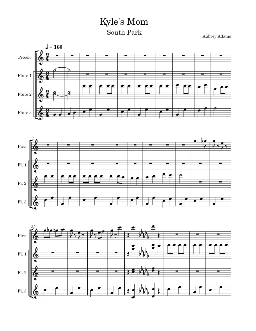 Kyle's Mom Sheet music for Flute piccolo, Flute (Woodwind Quartet ...