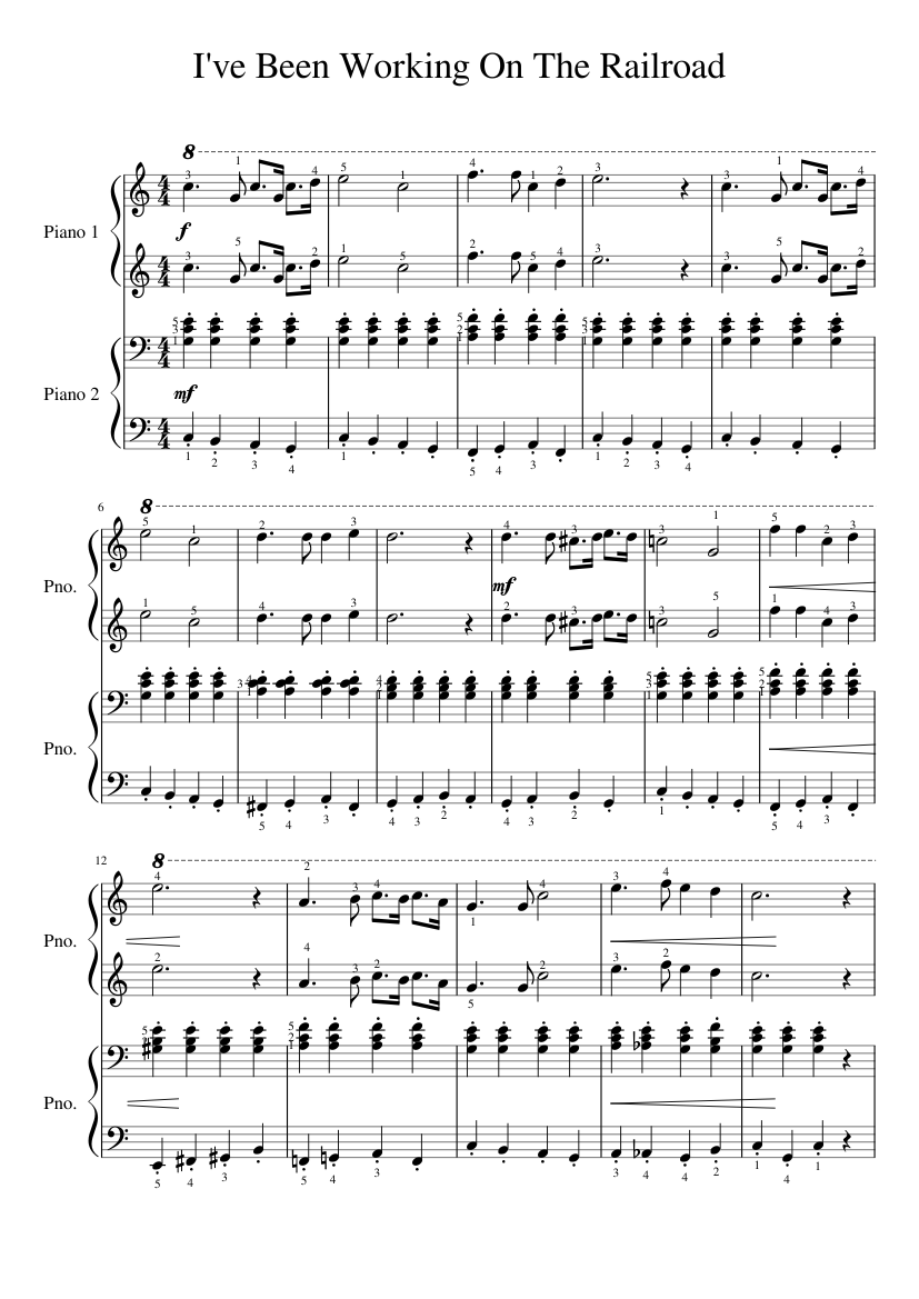 I've Been Working On The Railroad Sheet Music for Piano (Mixed Duet ...
