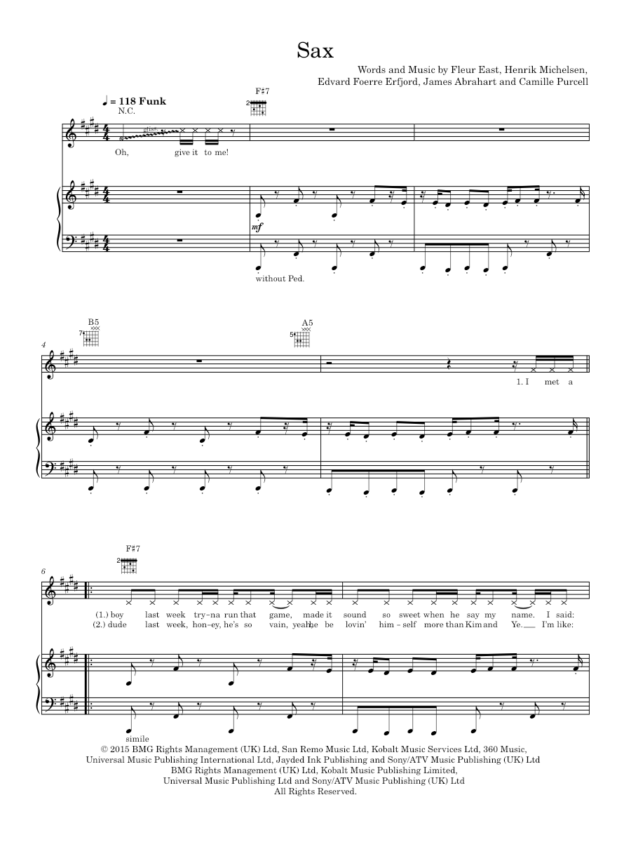 Play Official version of Sax sheet music by Fleur East for Piano ...