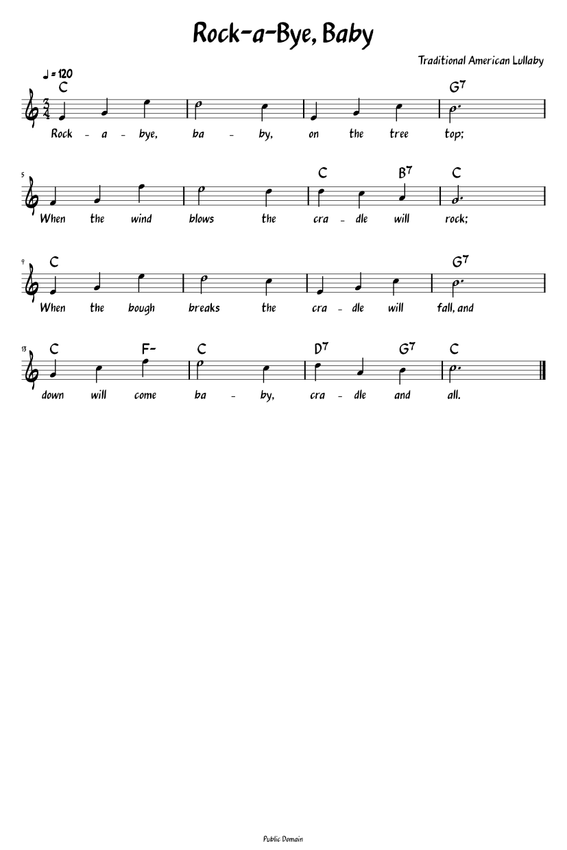 Rock-a-Bye, Baby (Lead sheet with lyrics ) Sheet Music with Chords for ...