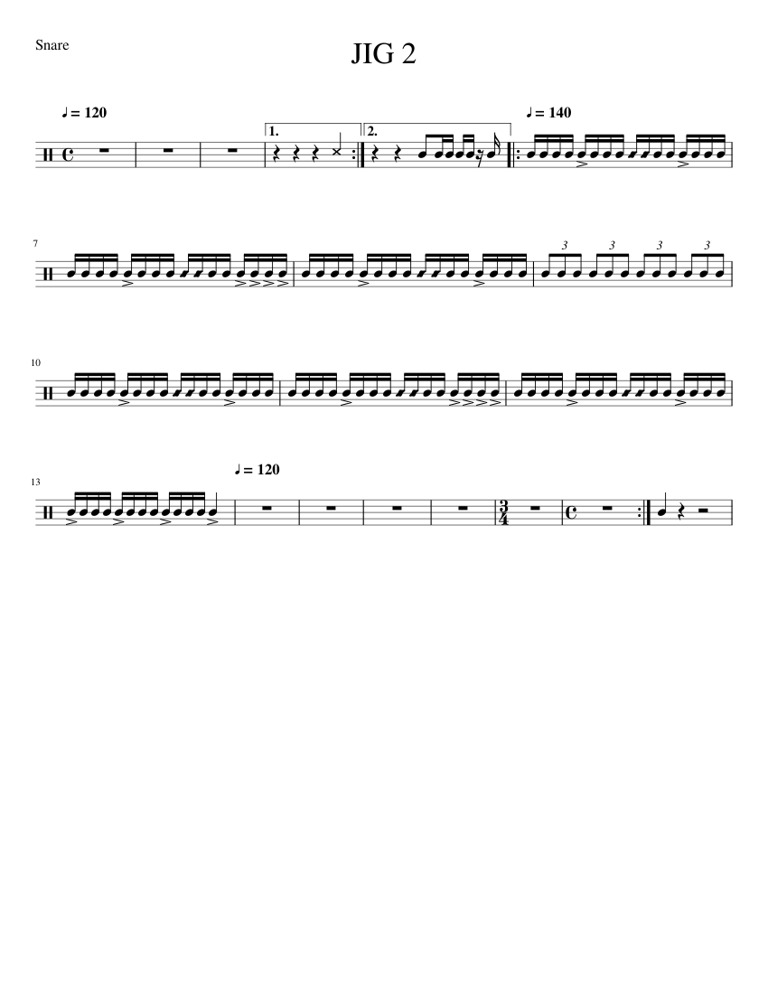 JIG 2 snare Sheet Music for Snare drum (Solo) | MuseScore.com