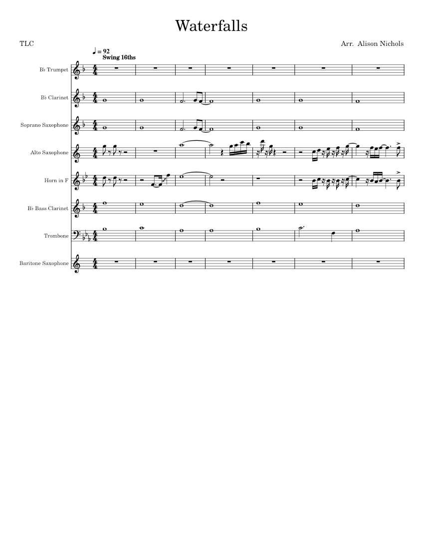 Waterfalls – TLC Sheet music for Trombone, Clarinet in b-flat, Clarinet ...