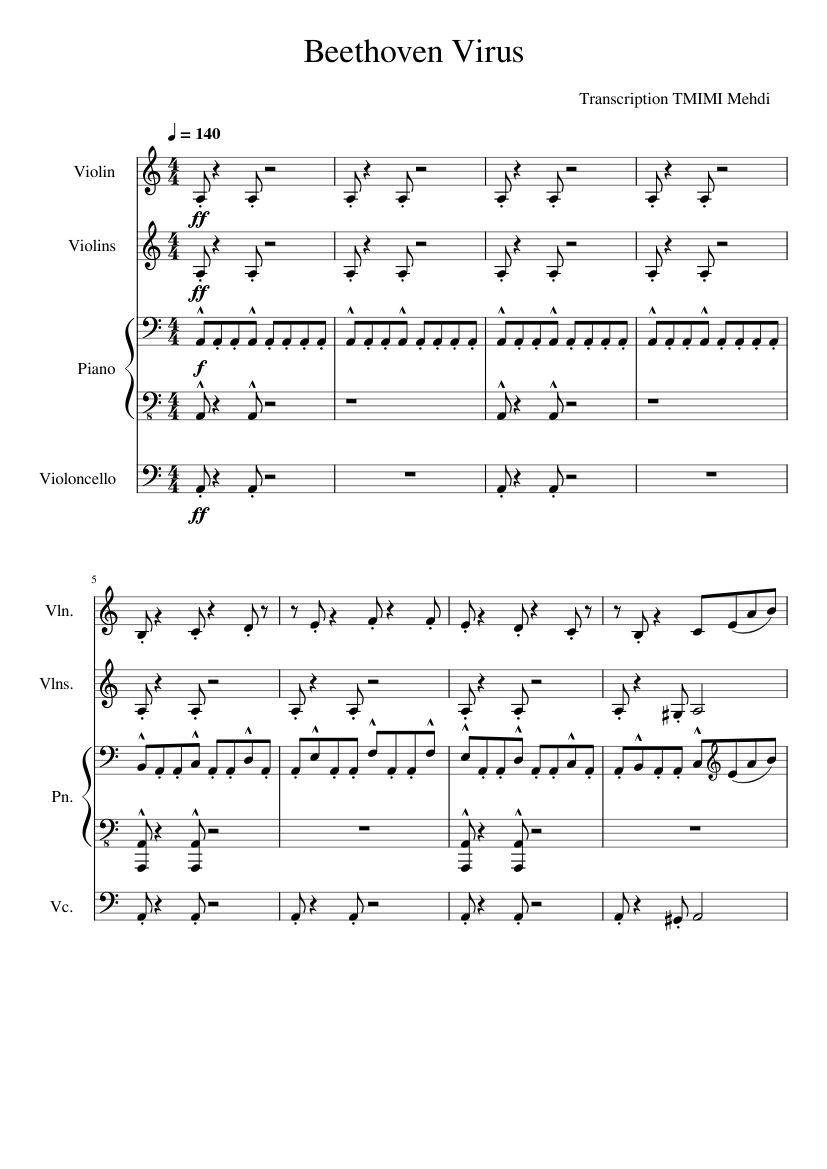 Beethoven Virus Sheet music for Piano, Violin, Cello, Strings group ...