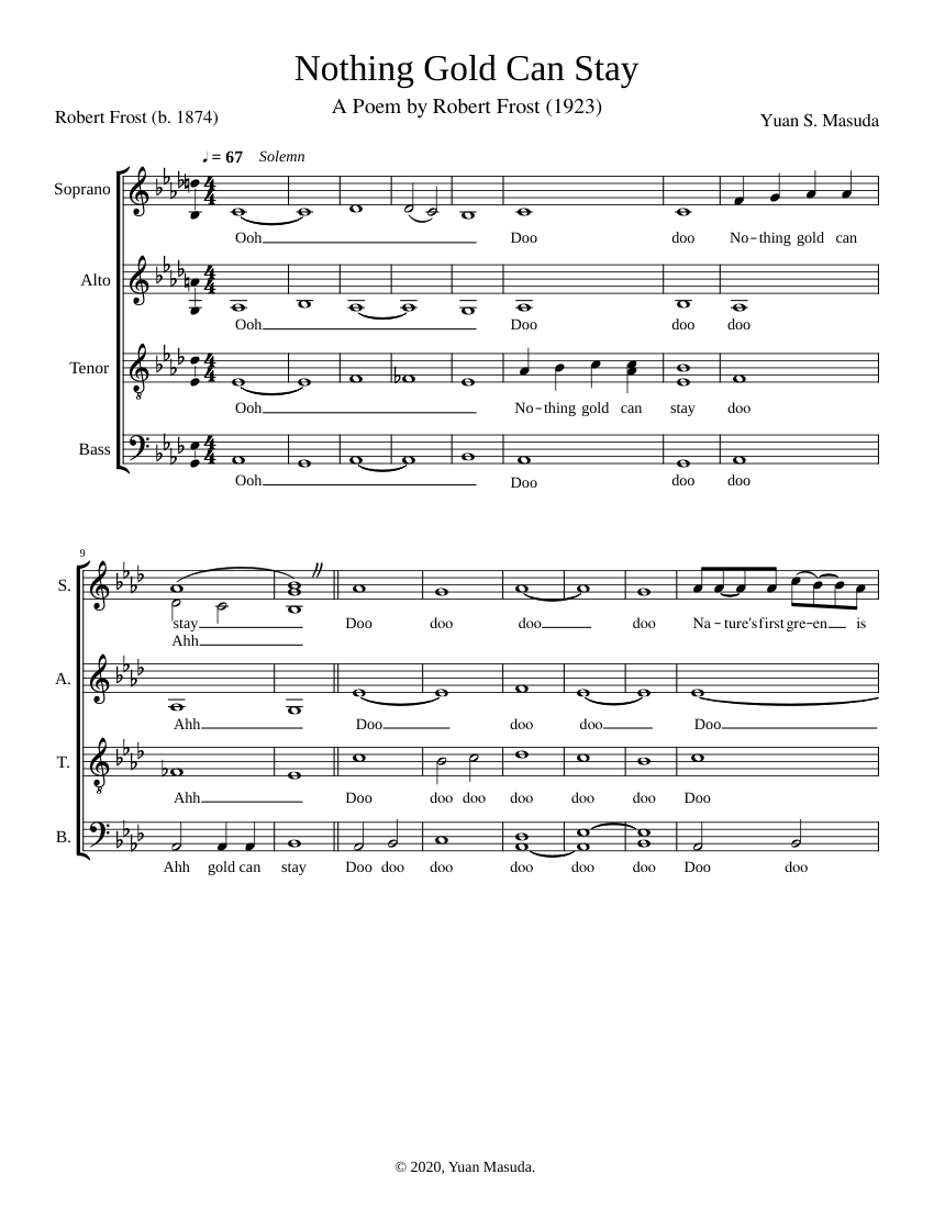 Nothing Gold Can Stay Sheet music for Soprano, Alto, Tenor, Bass voice ...