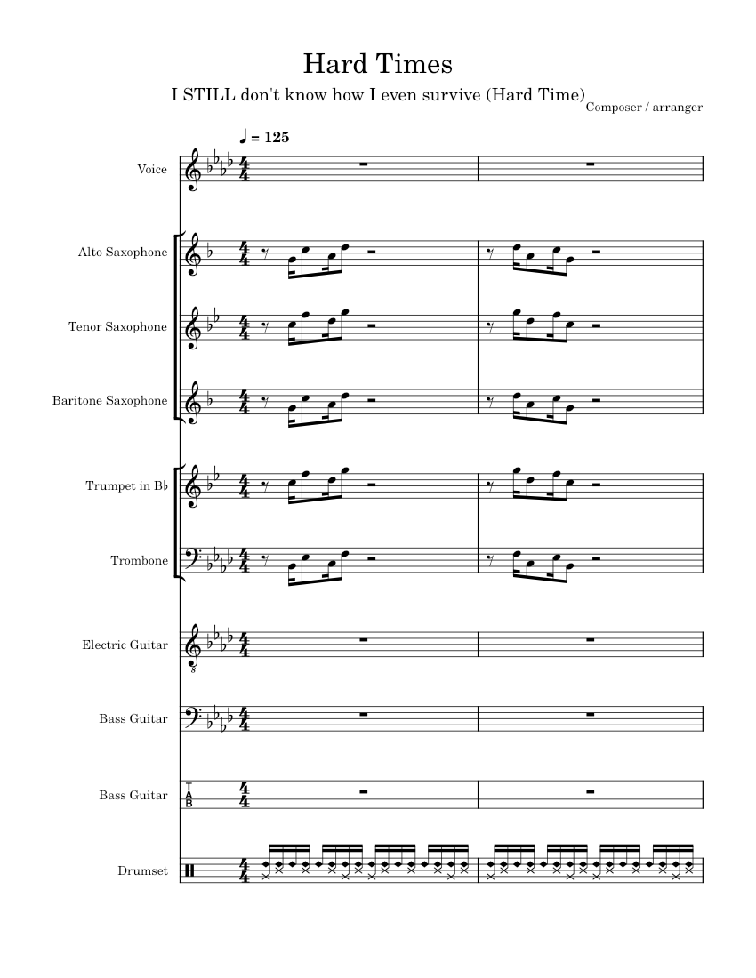Hard Times – Paramore Sheet Music and Tab for Trombone, Saxophone alto ...
