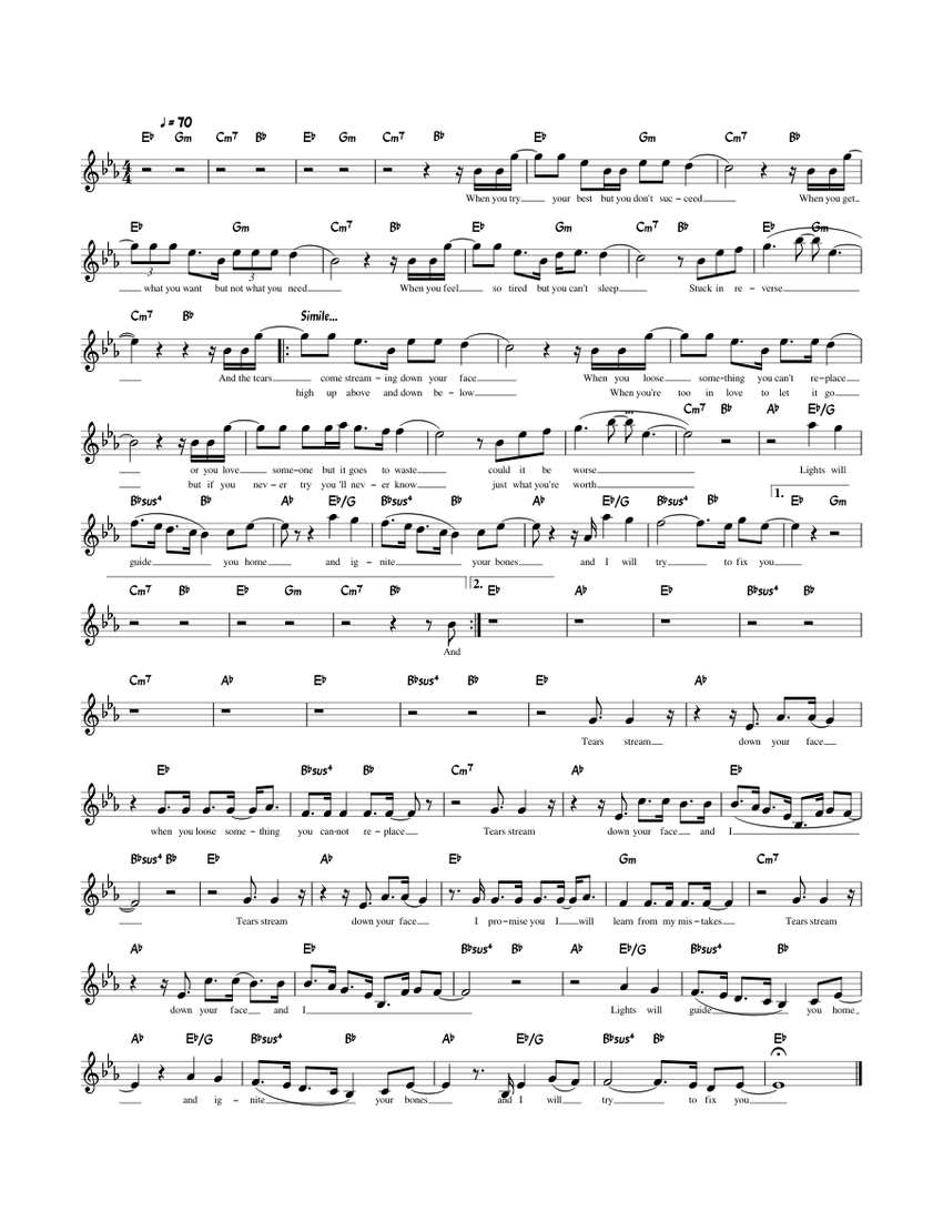 Fix You - piano tutorial