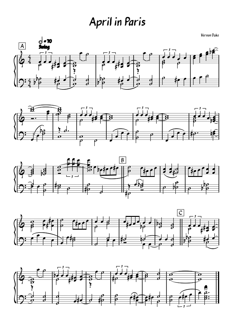 April in Paris –V. Duke Sheet Music for Piano (Solo) easy | MuseScore.com
