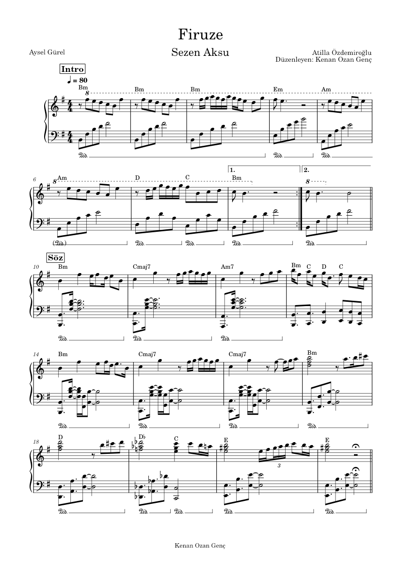 Firuze Sheet Music for Piano (Solo) Easy | MuseScore.com