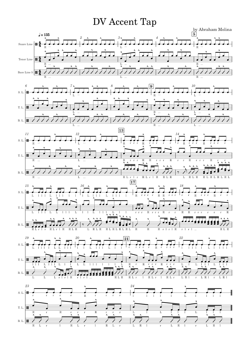 DV Accent Tap Score Sheet music for Snare drum, Tenor drum, Bass drum ...