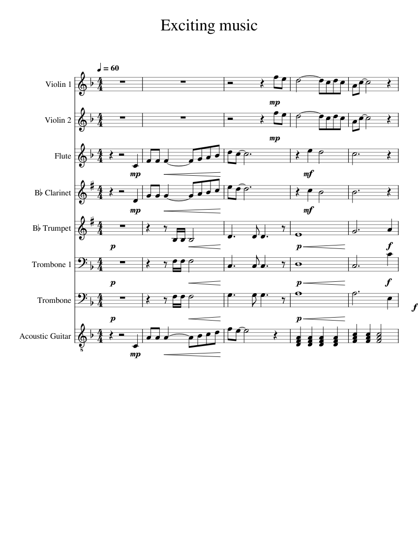 Exciting music Sheet music for Trombone, Flute, Clarinet in b-flat ...
