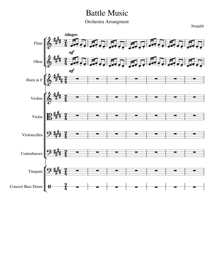 Battle Music (Orchestra Arrangement) Sheet music for Flute, Oboe ...