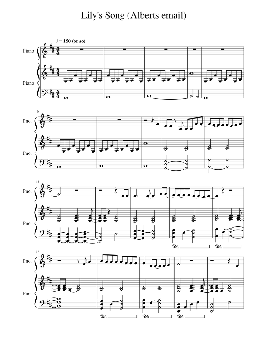 Lily's Song (Alberts email) Sheet music for Piano (Piano Duo ...