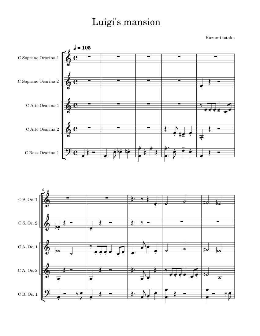 Luigi's Mansion Main Theme for Ocarina Sheet music for Flute other ...