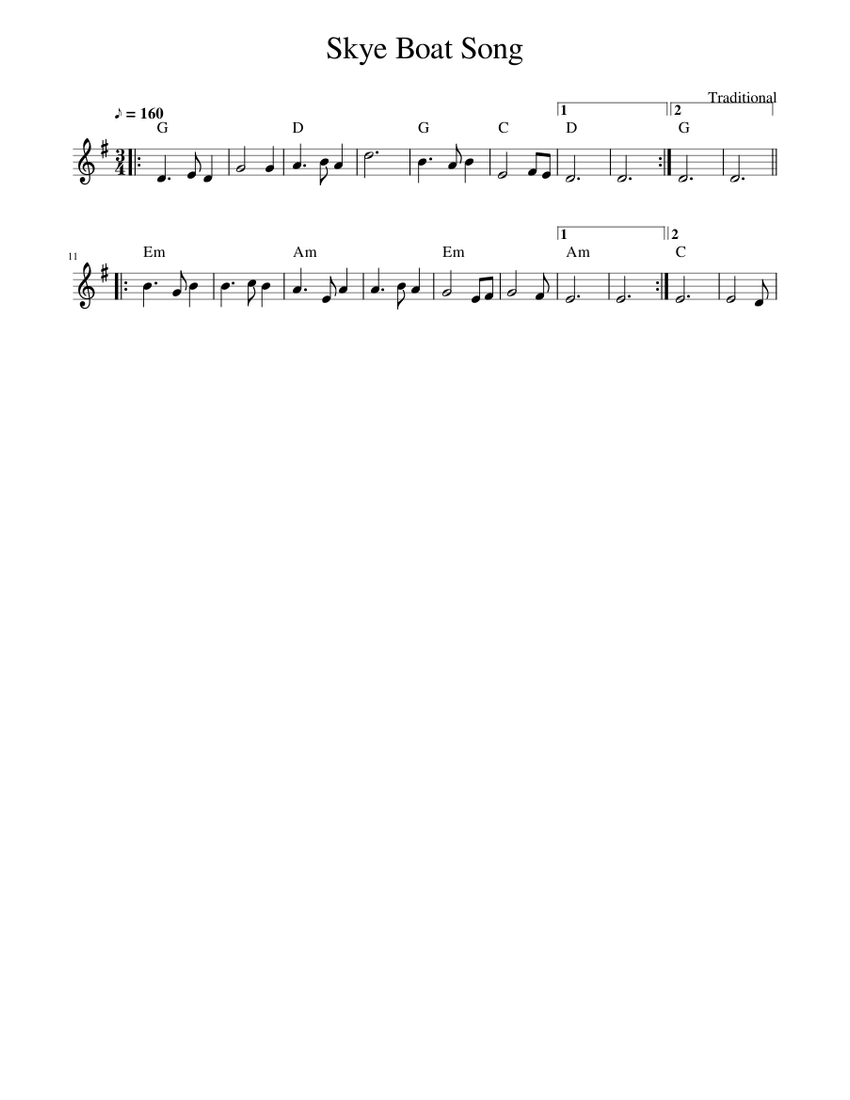 Traditional music - Skye Boat Song Sheet music for Piano (Solo) Easy ...