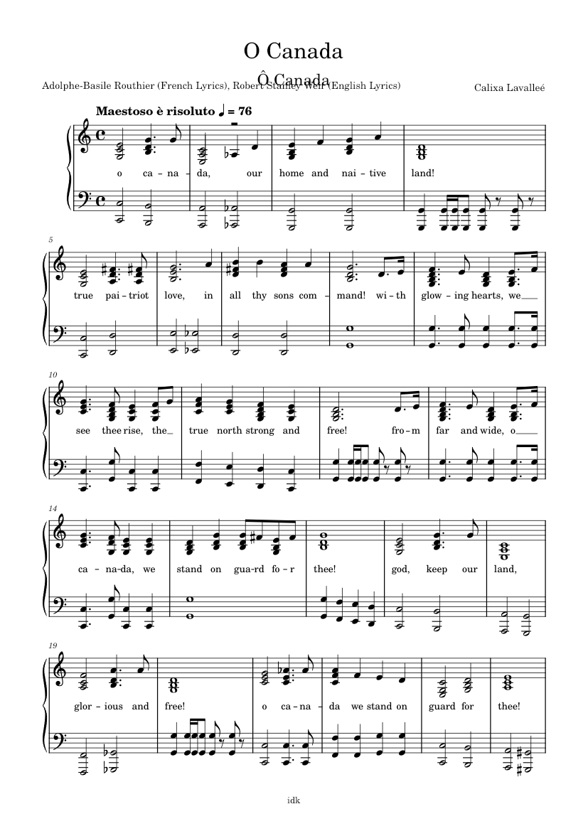 O Canada – Calixa Lavallée O Canada Sheet music for Piano (Solo) Easy ...