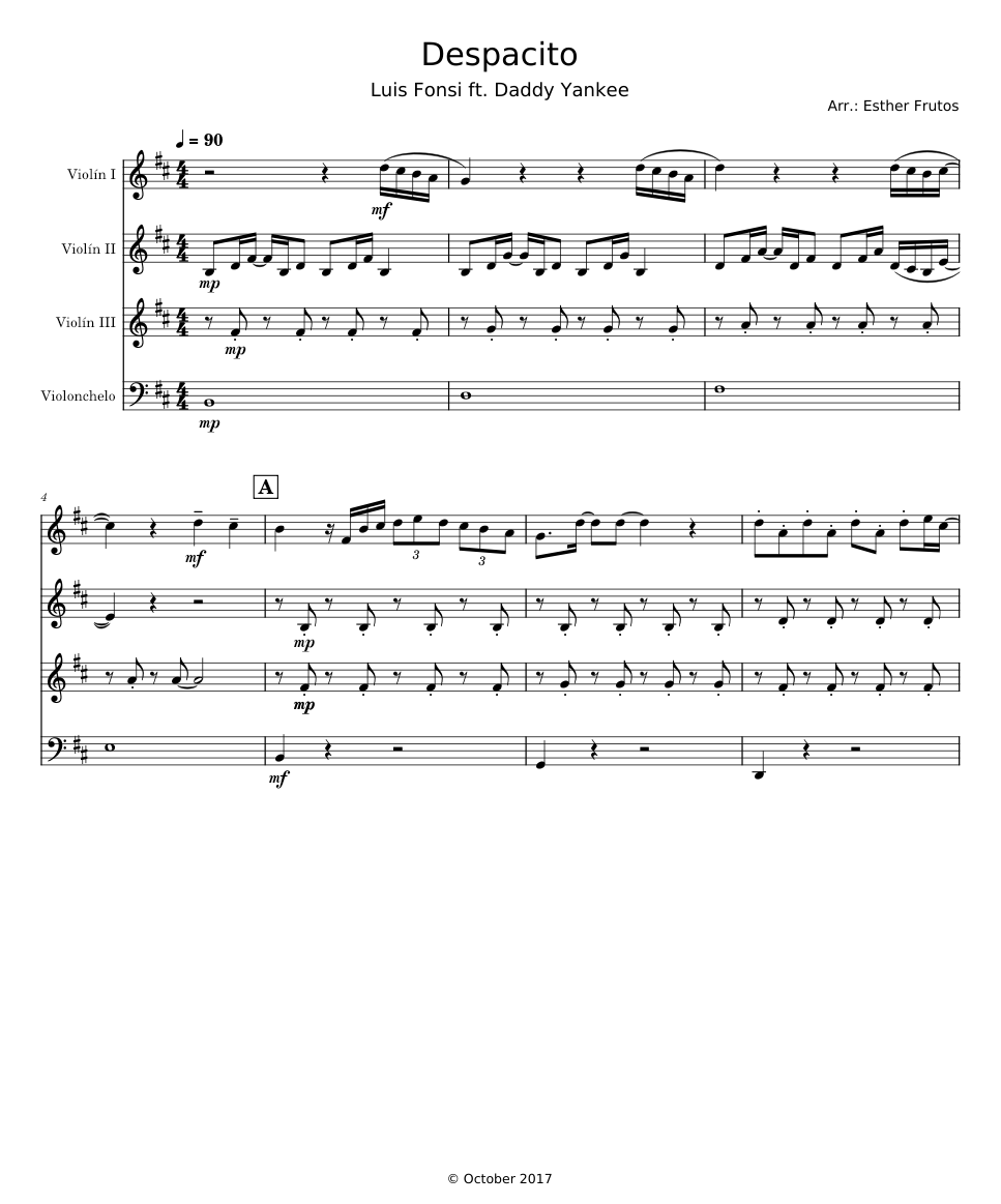 Despacito - Luis Fonsi Sheet Music for Piano, Violin, Strings group ...