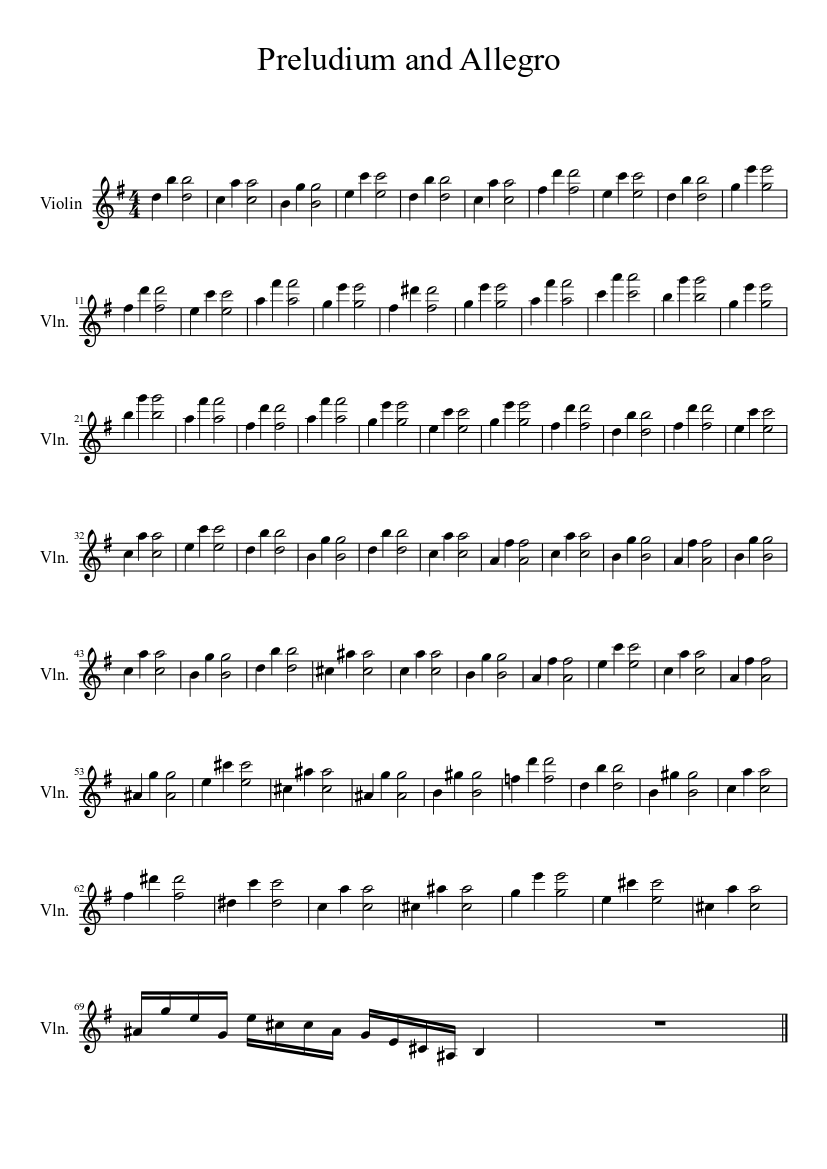 Preludium and Allegro Practice sheet Sheet music for Violin (Solo ...