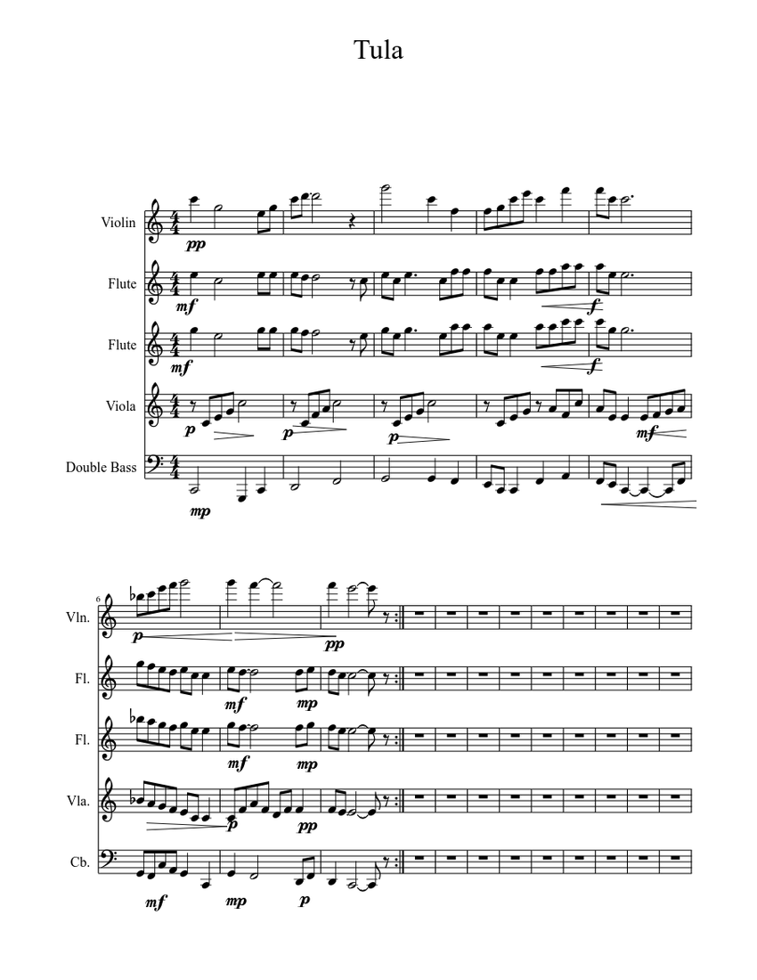 Tula Sheet music for Flute, Violin, Viola (Mixed Quartet) | Musescore.com