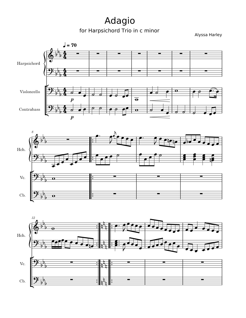 Adagio in C minor Sheet music for Harpsichord, Contrabass, Cello (Mixed ...