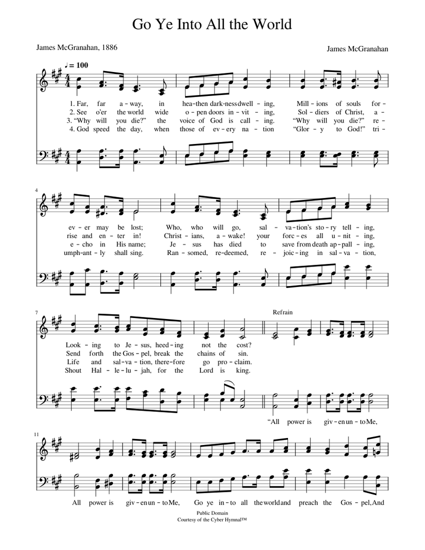 Go ye into all the world - James McGranahan Sheet music for Piano ...