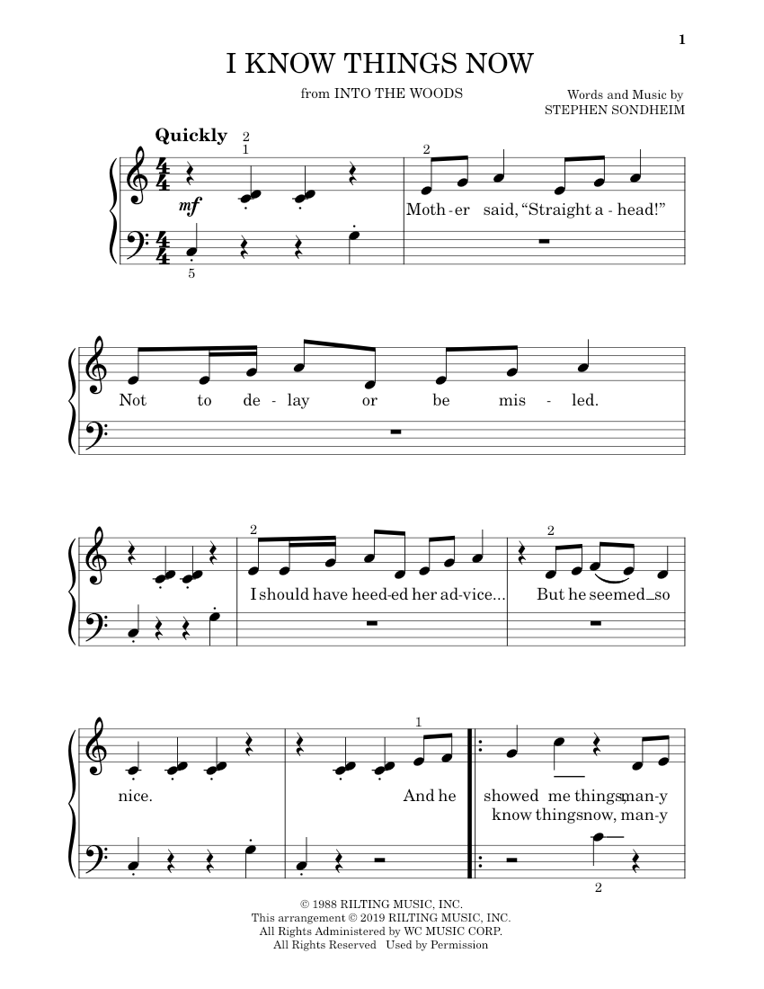 Play Official version of I Know Things Now (from Into The Woods) Sheet ...