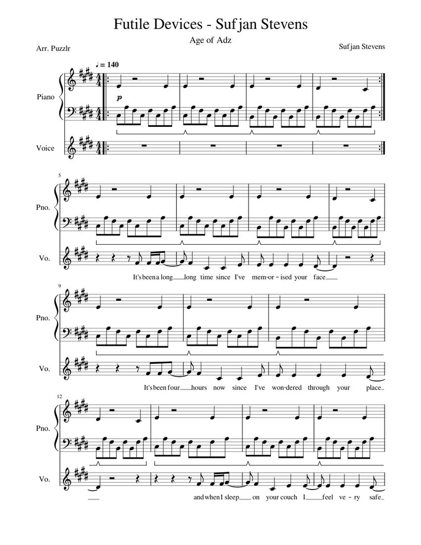 Futile Devices by Sufjan Stevens Sheet music for Piano, Vocals (Piano-Voice) | Musescore.com