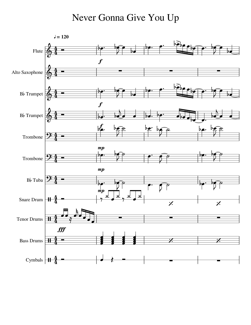 Never Gonna Give You Up (Marching Band Arrangement) Sheet music for ...
