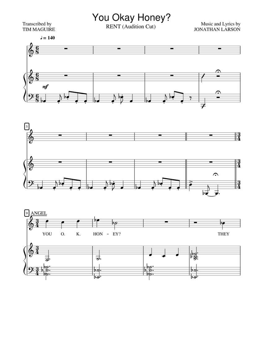 You Okay Honey? Sheet music for Piano, Vocals (Piano-Voice) | Musescore.com