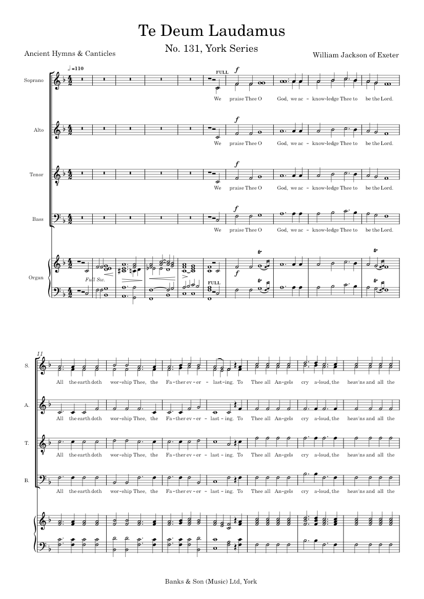 Te Deum Laudamus – Wm. Jackson of Exeter Sheet Music for Soprano, Alto, Tenor, Bass voice & more ...