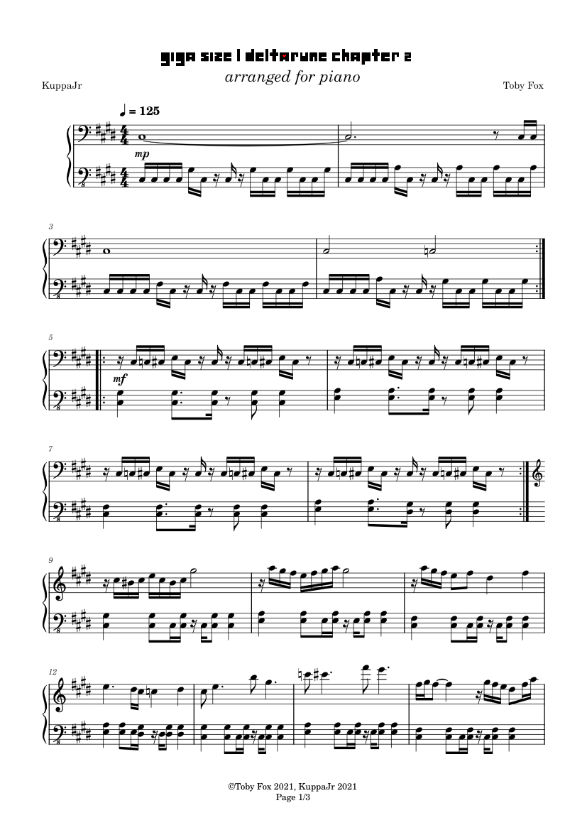 Giga Size | Deltarune Chapter 2 (Piano Arrangement) Sheet Music for ...