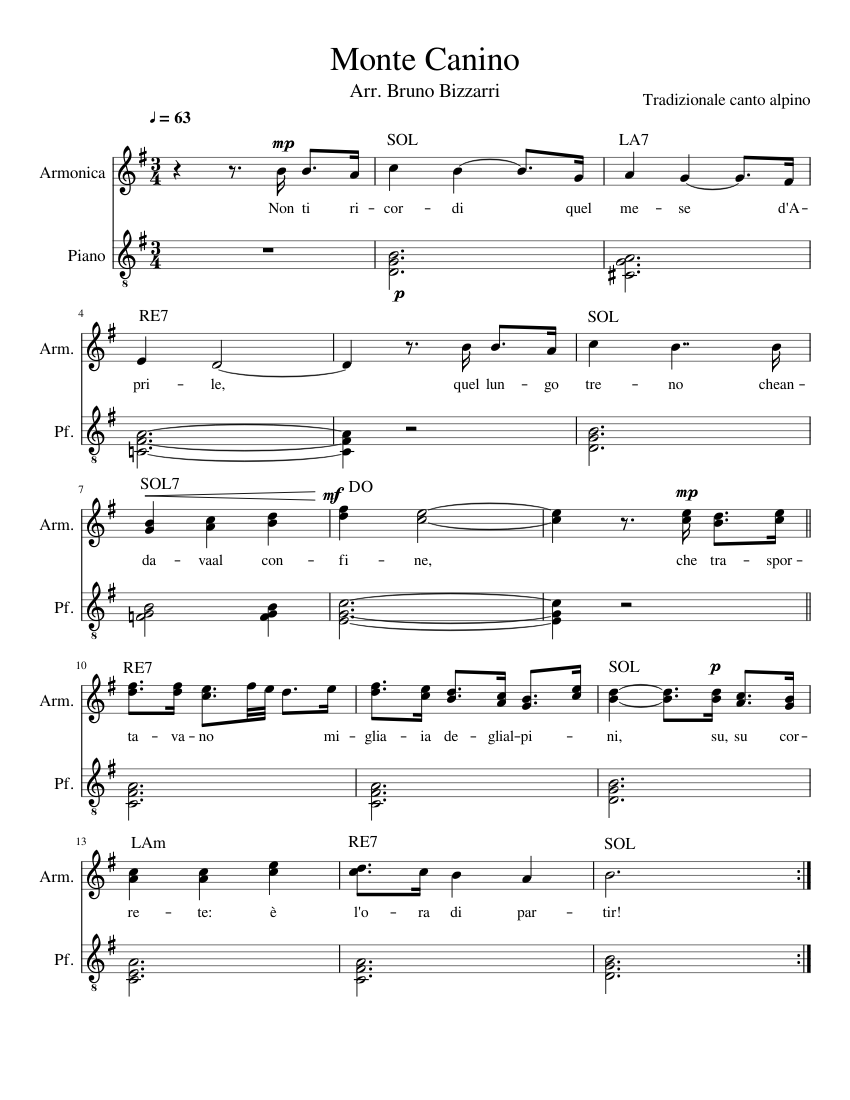 Monte Canino – Traditional Monte Canino Sheet Music with Chords for ...