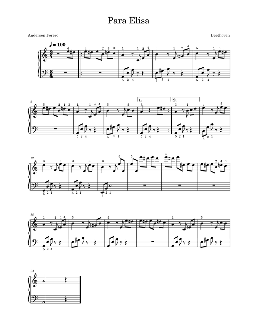 Beethoven - Para Elisa – Música Clásica Sheet music for Piano (Solo ...