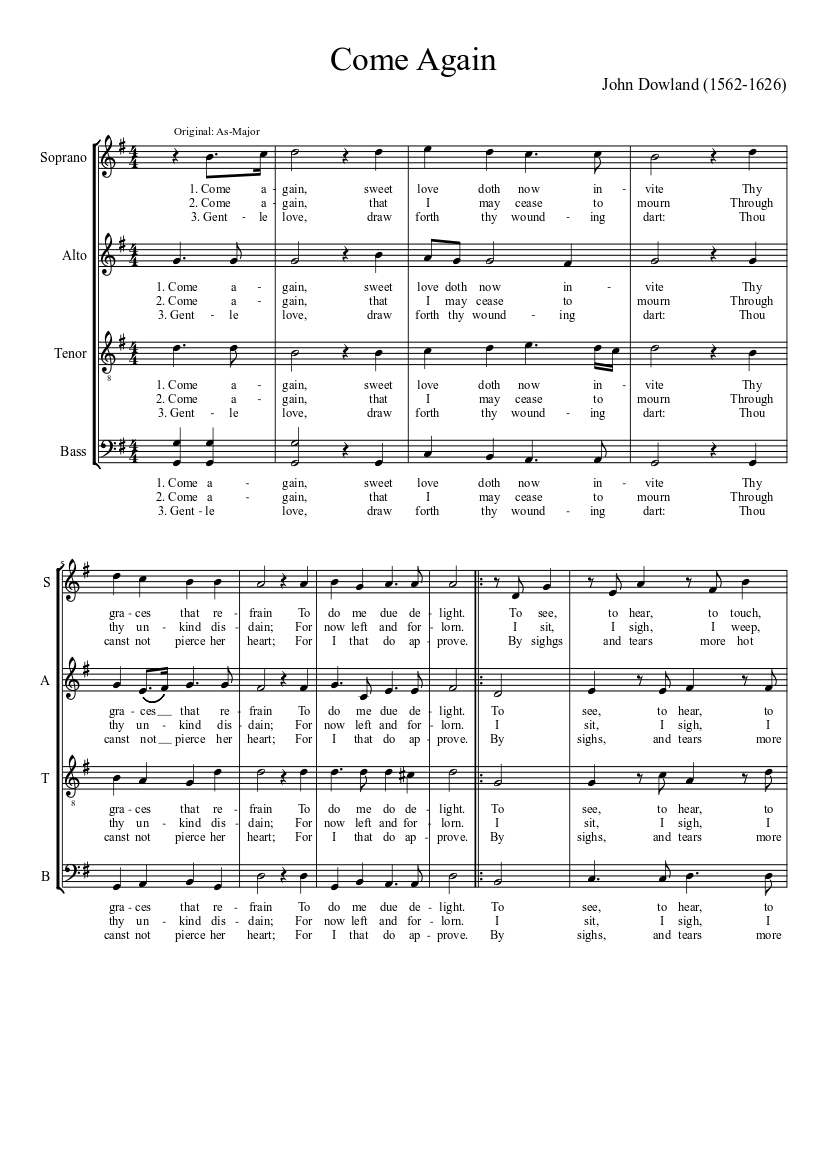 Come Again (in G) Sheet music for Bass guitar (Solo) | Musescore.com