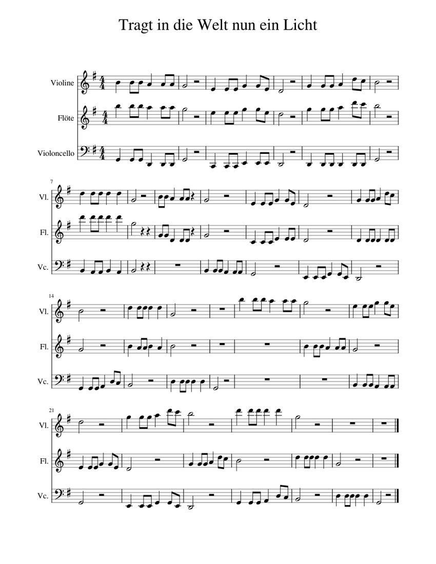 Tragt in die Welt nun ein Licht – Misc tunes Tragt in die Welt nun ein Licht canon trio Sheet ...