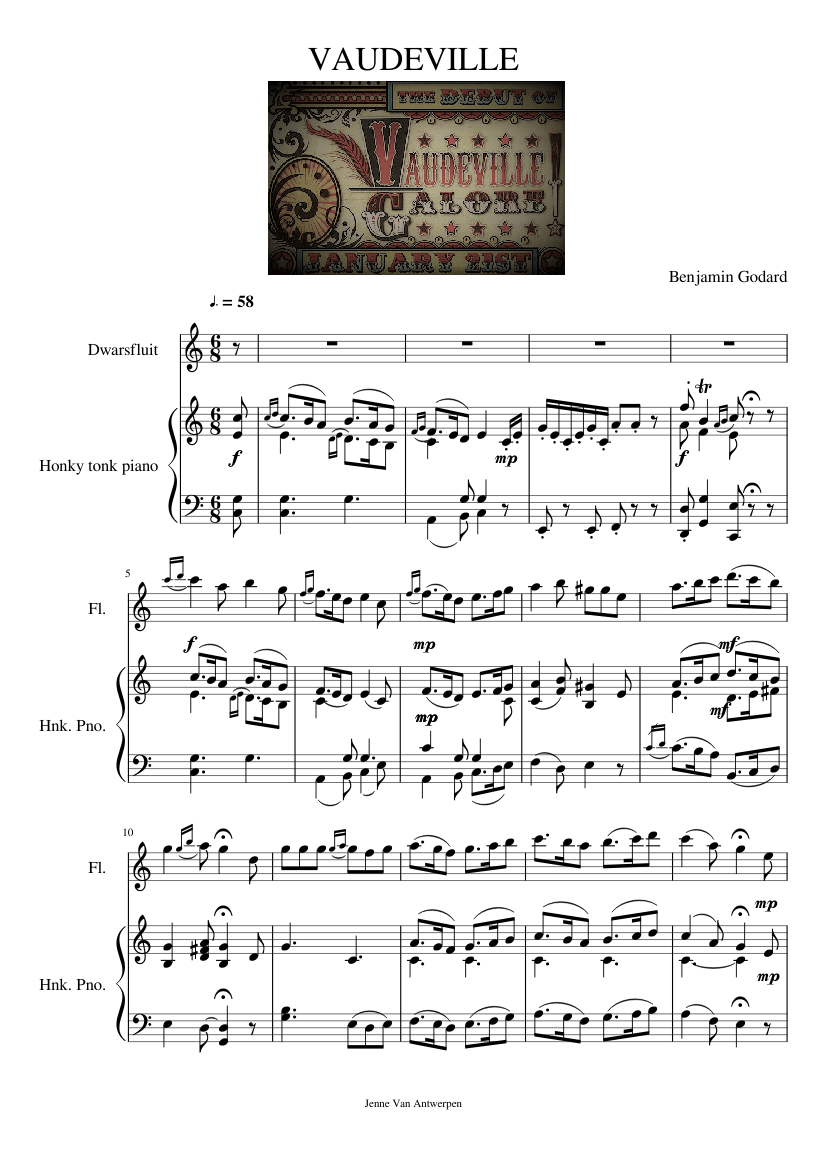 VAUDEVILLE Sheet music for Piano, Flute (Solo) | Musescore.com