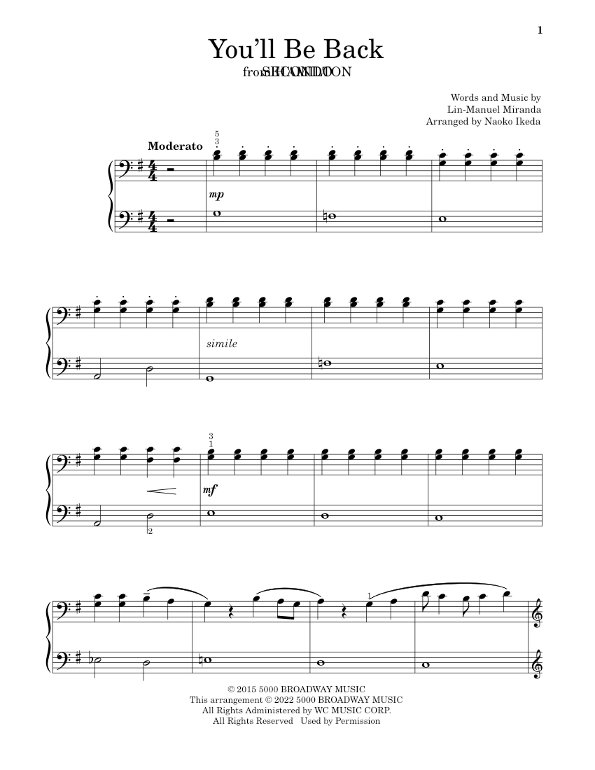 Play Official version of You'll Be Back (from Hamilton) sheet music by ...