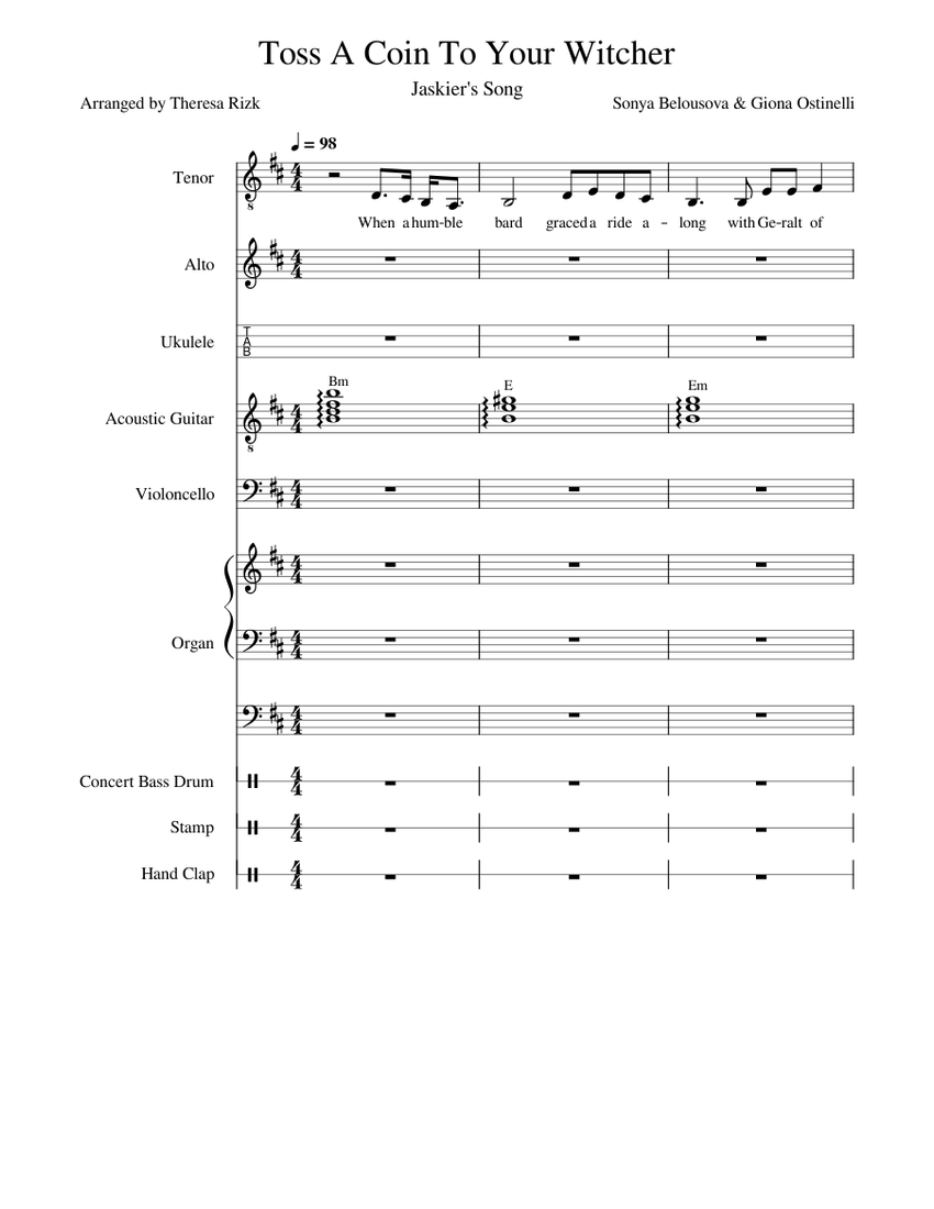 Jaskier - Toss A Coin To Your Witcher Sheet music for Alto, Tenor ...