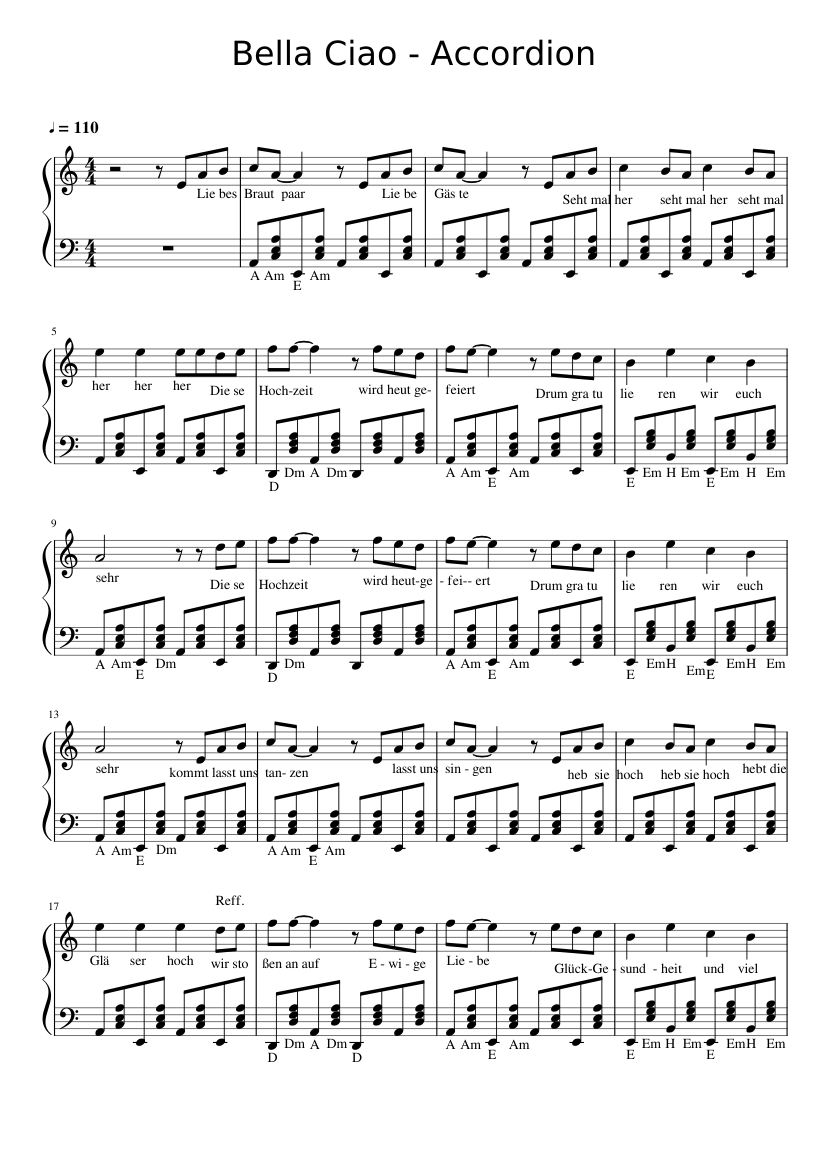 Bella Ciao Sheet music for Accordion (Solo) | Musescore.com