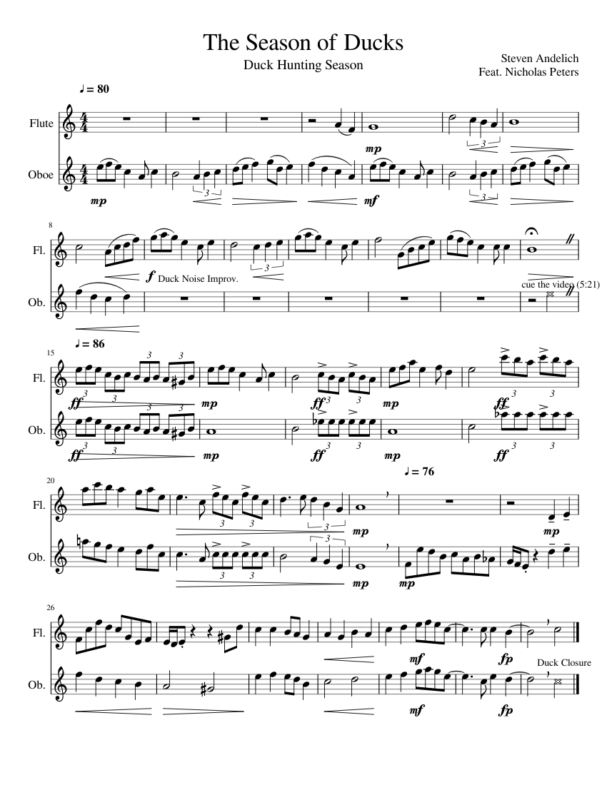 Duck Hunting Season Sheet music for Flute, Oboe (Woodwind Duet ...