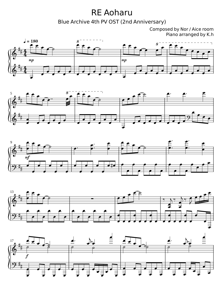 Re Aoharu - Nor Sheet Music for Piano (Solo) | MuseScore.com