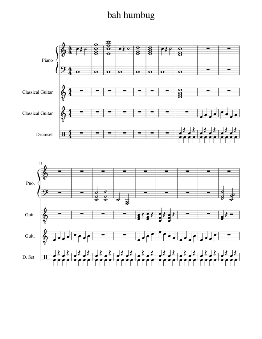 bah_humbug Sheet music for Piano, Guitar, Drum group (Mixed Quartet ...