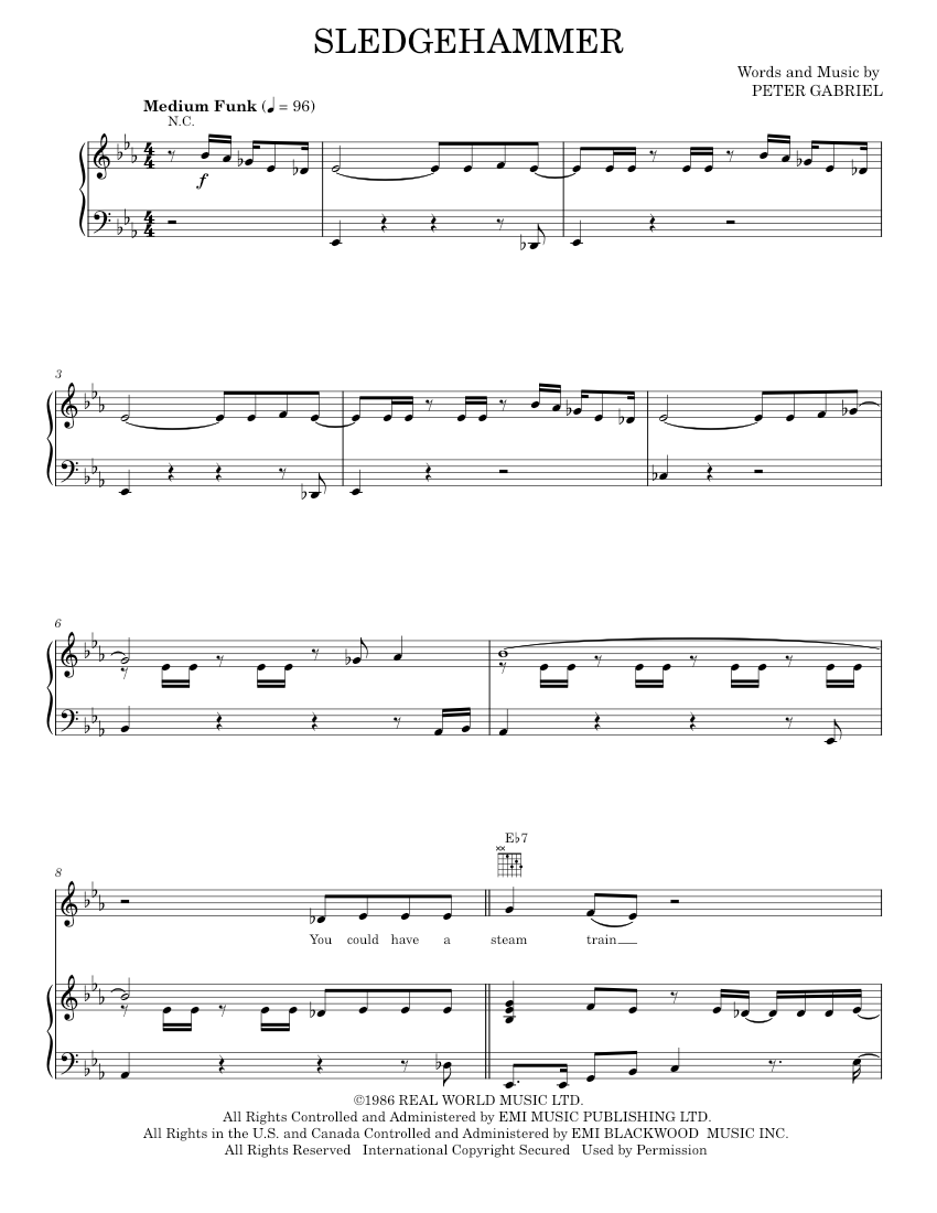 Play Official version of Sledgehammer Sheet Music by Peter Gabriel for ...