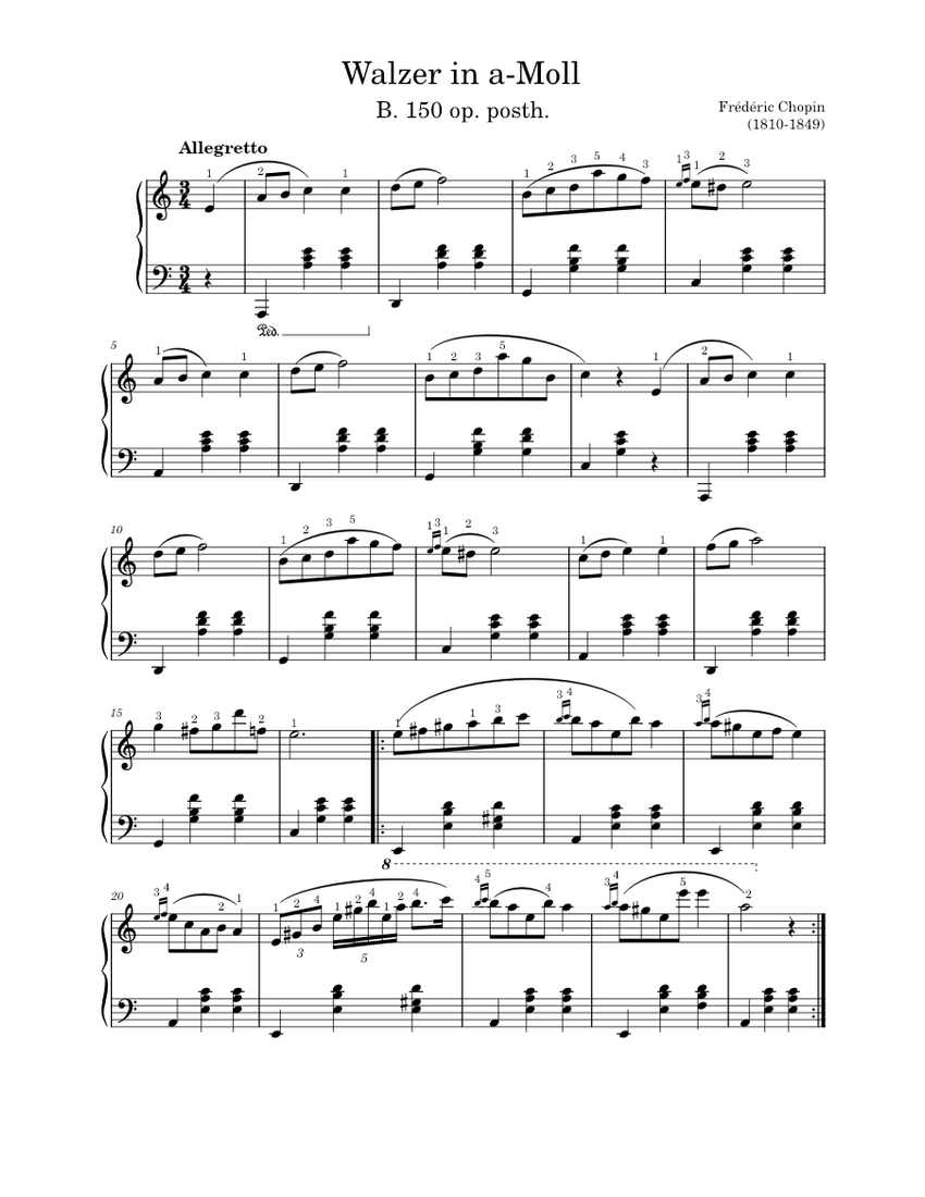 Walzer in a-Moll B.150 op. posth. – Frédéric Chopin Sheet music for Piano (Solo) | Musescore.com