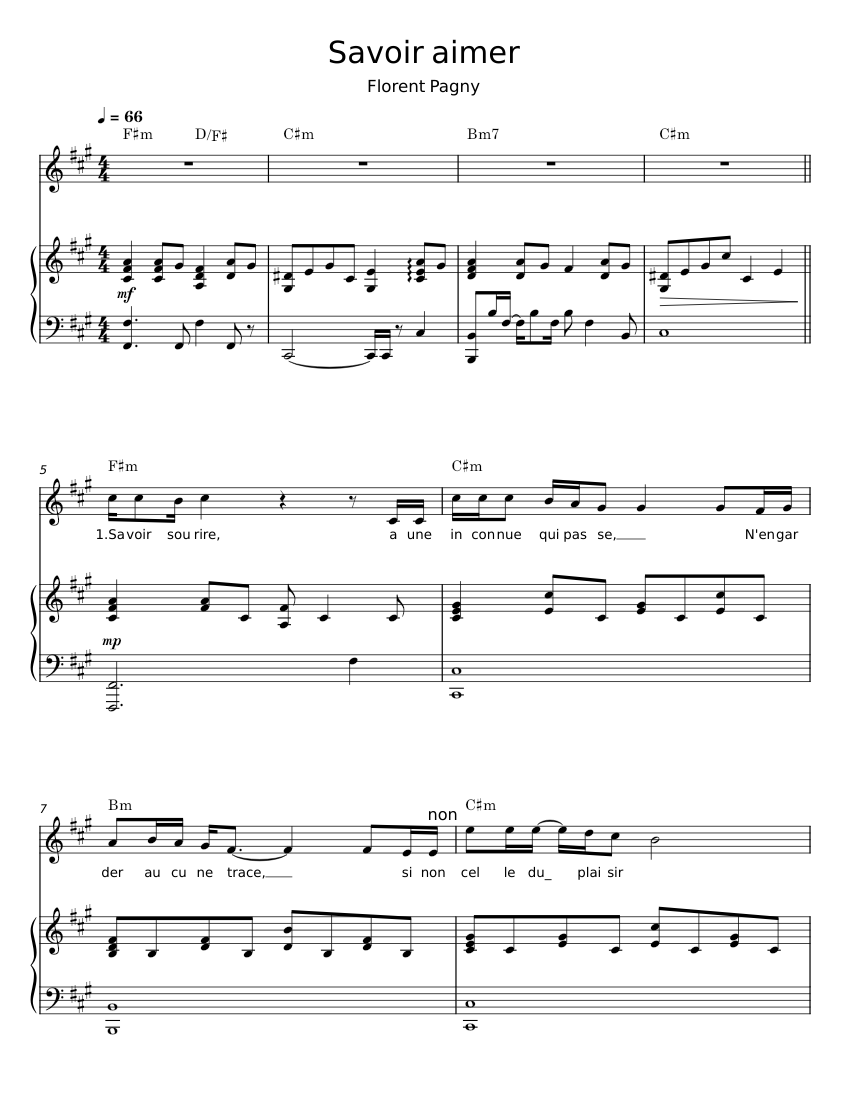 Savoir aimer - Florent Pagny Sheet music for Piano, Synthesizer (Mixed ...