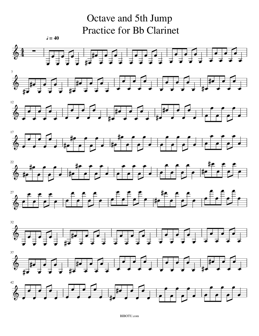 Octave and 5th Jumps Practice #V for Bb Clarinet Trumpet Tenor and ...