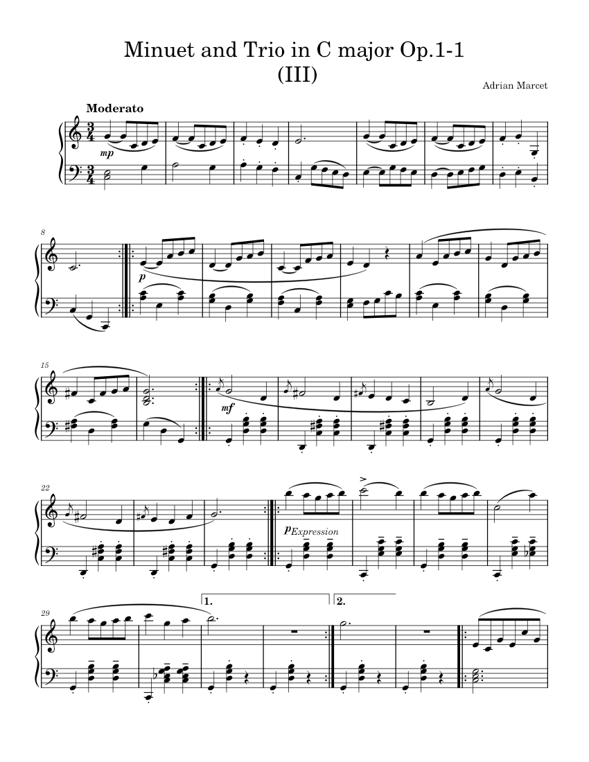 Minuet and Trio in C major Op.1-1 (III) Sheet music for Piano (Solo) Easy | Musescore.com