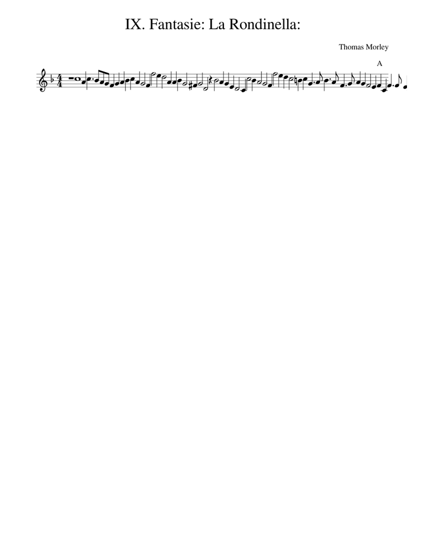 Thomas Morley - IX. Fantasie: La Rondinella: Sheet music for Piano ...