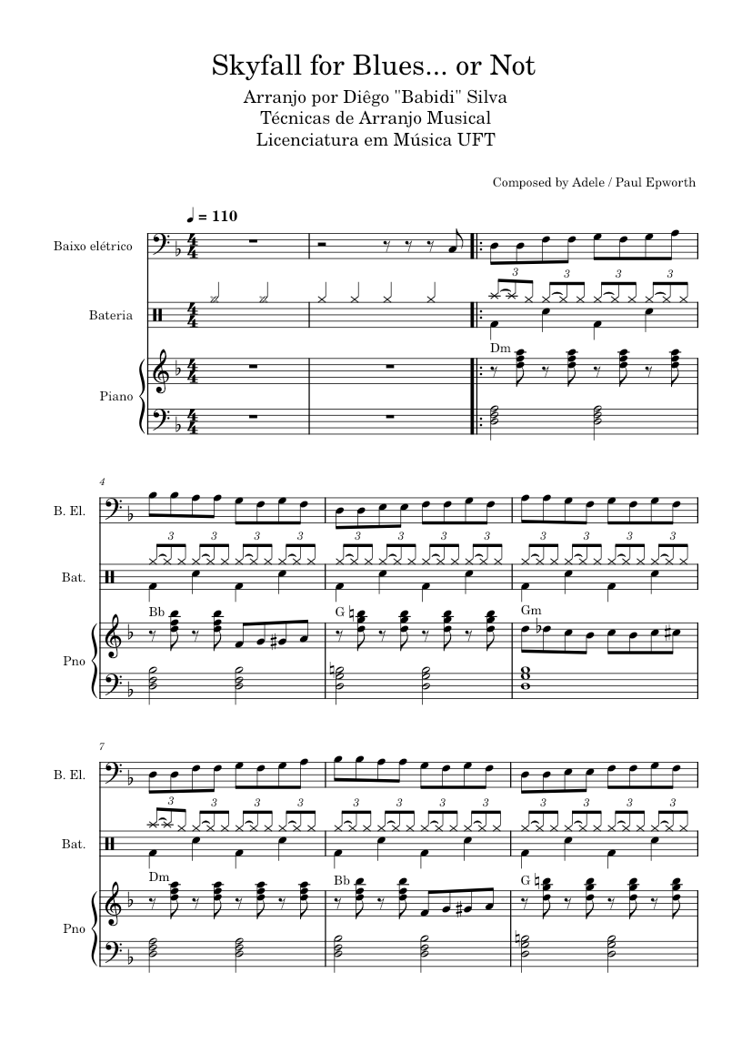 Skyfall [For Blues... or Not] Sheet music for Piano, Bass guitar, Drum ...